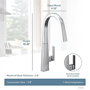 Moen S75005BLS Nio One-Handle Pull-down Kitchen Faucet with Power Clean, Includes Secondary Finish Handle Option, Black Stainless