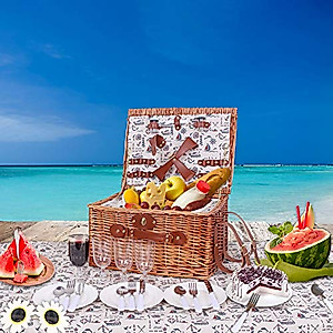 Picnic Basket for 4 with Large Insulated Cooler Compartment Willow Hamper Set Cutlery Service Kits Picnic Kit Gift for Family Camping Outdoor Party