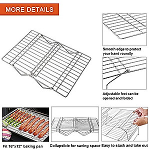 P&P CHEF Cooling Rack, 5-Tier Stainless Steel Stackable Baking Cooking Racks for Cooling Roasting Grilling, Collapsible & Heavy Duty, Oven & Dishwasher Safe - 15’’x10’’