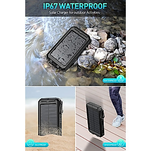 Power-Bank-Portable-Charger-Solar - 36800mAh Waterproof Portable External Backup Battery Charger Built-in Dual QC 3.0 5V3.1A Fast USB and Flashlight for All Phone and Electronic Devices (Deep Black)