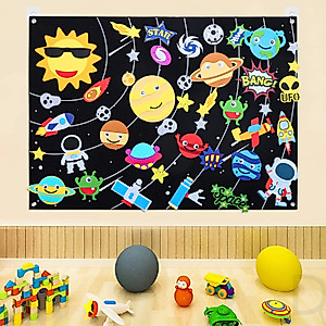 HomeMall 43Pcs Outer Space Felt Board Story Set, 3.5 Ft Toddlers Kids Solar System Universe Learning Storytelling Flannel Board, Rocket Astronaut Planets Galaxy Play Kit with for Boys Girls