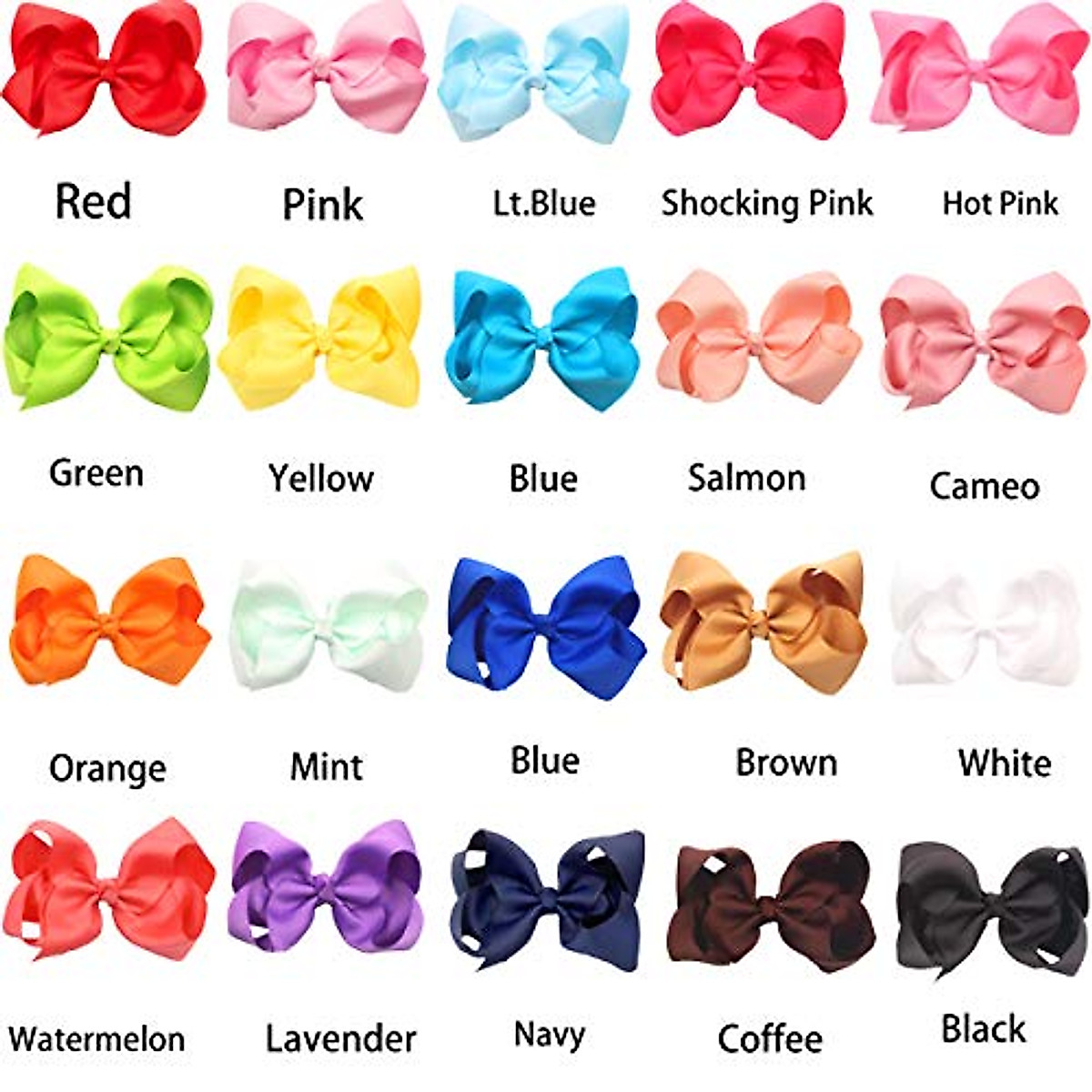 JOYOYO 40Pcs 4.5" Hair Bows Alligator Clips Grosgrain Ribbon Big Bows Clips For Girls Toddlers Kids Children 20 Colors In Pairs