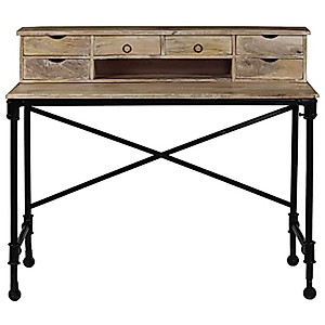 ULUYYUC Writing Desk,Home Office Desk Computer Desks Secretary Desk with Drawers Suitable for Home, Office, Bedroom, Conference Room, etc Solid Mango Wood and Steel 43.3"x19.7"x37.8"