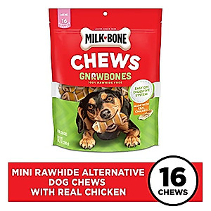 Milk-Bone Gnaw Bones Rawhide Free Dog Chew Treats, Chicken, 16 Mini Knotted Bones