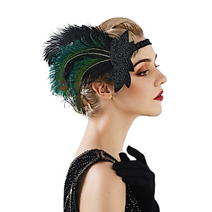 SWEETV 1920s Flapper Feather Headband, 20s Sequined Showgirl Headpiece, Gatsby Hair Accessories for Women (Burgundy)