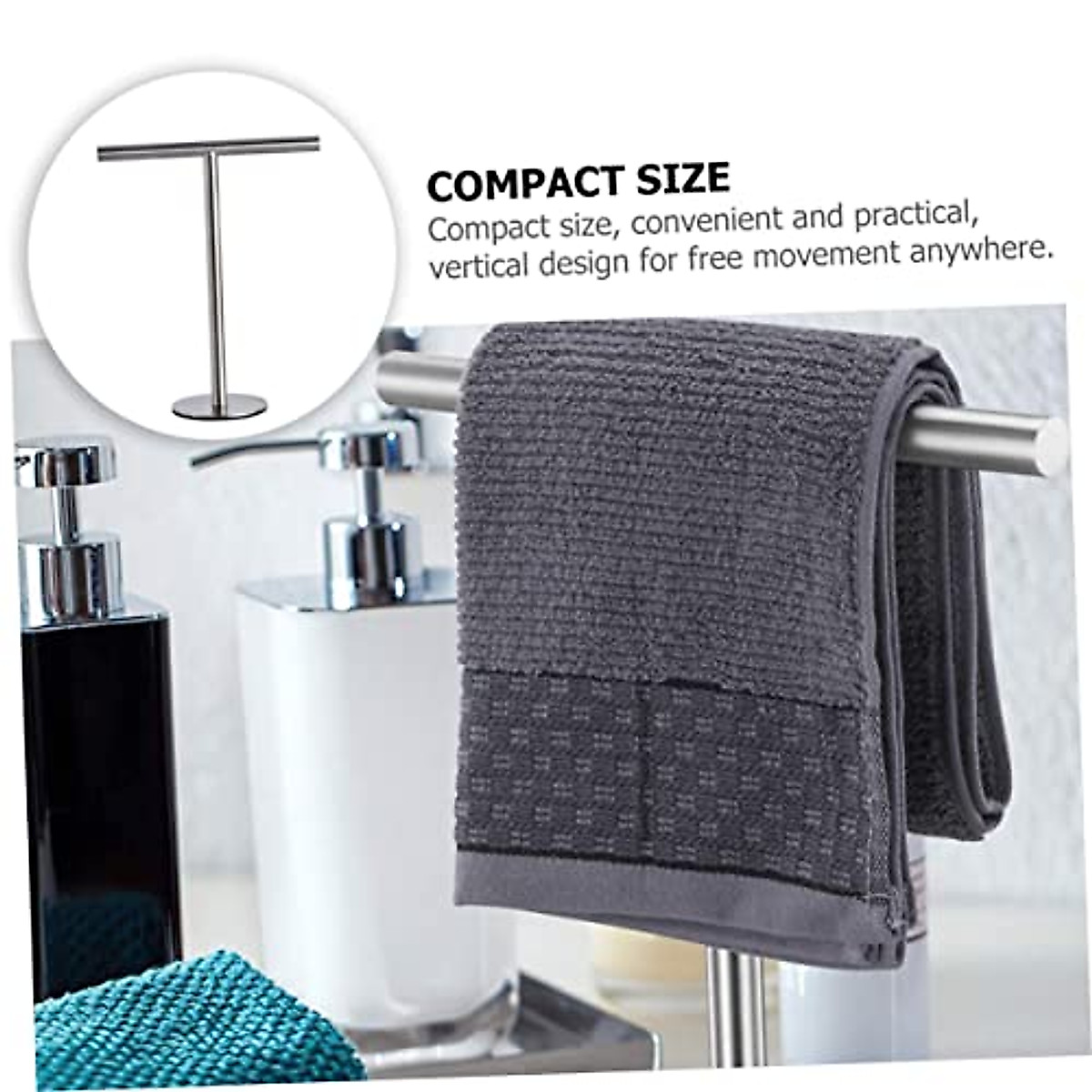 Zerodeko Stainless Steel Towel Bar Towel Hooks Washcloths Hand Towel Stand T-Shape Towel Rack Countertop Towel Stand Watch Rack Standing Towel Storage Holder Balanced Base Towel Holder Pole
