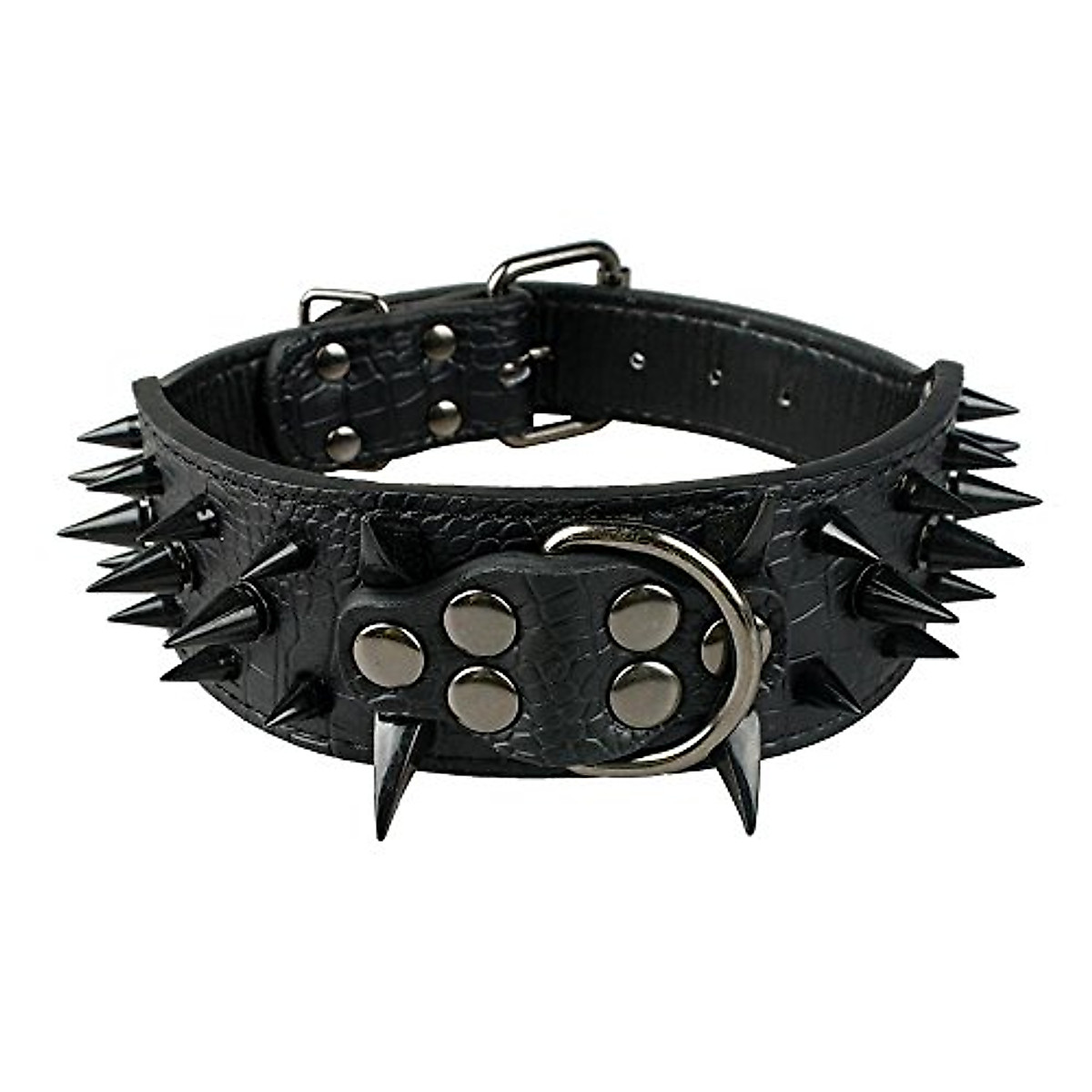 Benala Pet Dog Collar Adjustable Harness Spiked Studded Faux Leather Punk Rivet Dog Collar Pu Sharp Spikes Dog Supplies,Black,M