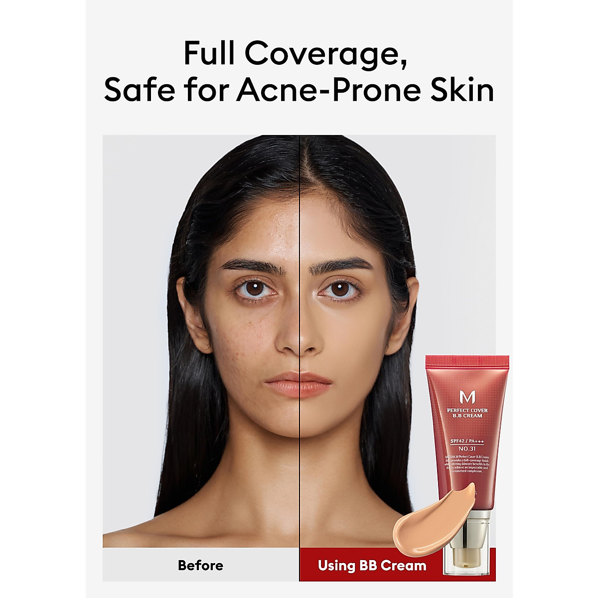 MISSHA M Perfect Cover BB Cream No 31.Golden Beige - Medium/Tan with Neutral Undertone SPF 42 PA +++ 1.69 Fl Oz - Tinted Moisturizer for face with SPF