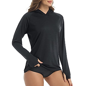 KEFITEVD Women's Sun Protection Shirts Long Sleeve Hoodie Outdoor UV Protection Athletic Tops Breathable Shirt UPF 50+ Quick Dry Shirts Black