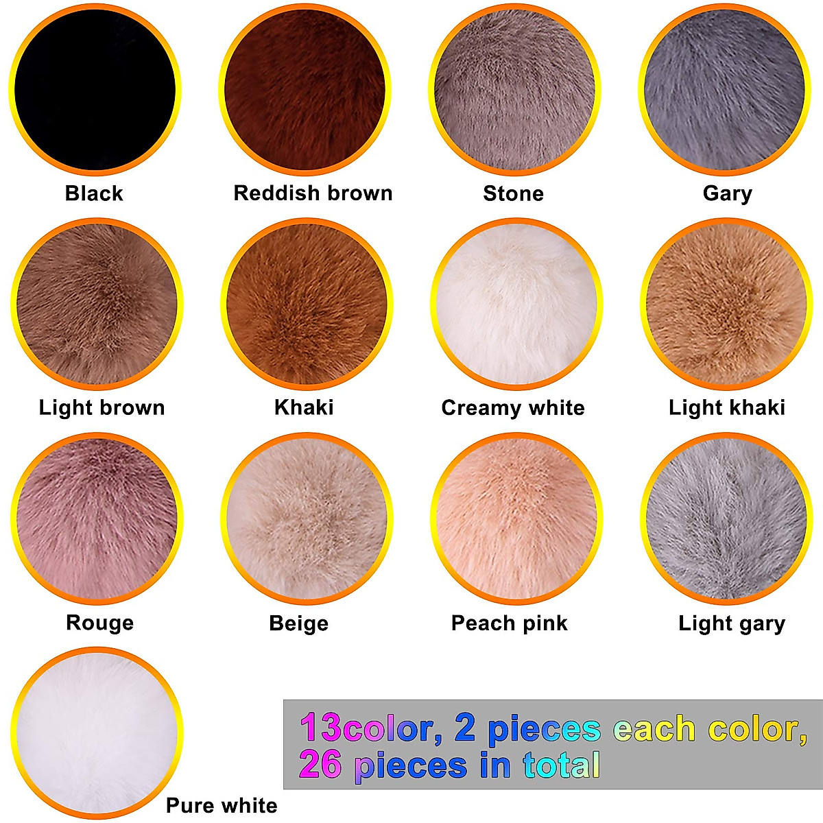 BQTQ 26 Pieces Faux Rabbit Fur Pom Pom Keychain Fluffy Balls Pom Pom with Elastic Loop for Hats Keychains Scarves Gloves Bags Accessories(13 Soft Colors, 2 Pcs Each Color)