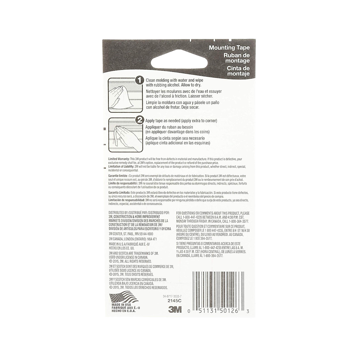 3M Window Film Mounting Tape, 1/2" in x 13.8 yd Roll, For Use with 3M Window Insulator Kits, Use on Painted Wood, Aluminum, and Vinyl-Clad Molding and More, Indoor Use, Easy to Apply (2145C)