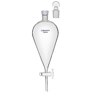 Labasics Borosilicate Glass 1000ml Conical Separatory Funnel with PTFE Stopcock, 1000mL