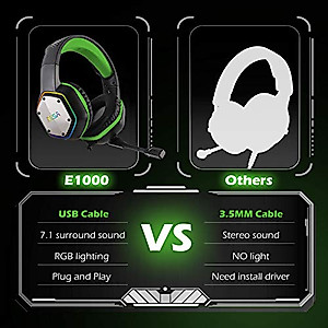 EKSA E1000 Gaming Headset, Computer Headphones with Noise Canceling Mic & RGB Light, Compatible with PC, PS4, PS5, Laptop