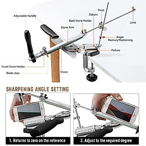 RUIXIN PRO RX-008 Professional Knife Sharpener with 9 Whetstones, 360° Rotation Flip Design Fixed-Angle Stainless Steel Kitchen Chef Knife Sharpening Kit Abrasive Holding System Tools