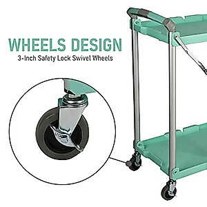 Olympia Tools 89-357 Pack-N-Roll Folding Collapsible Service Cart, Teal, 50 Lb. Load Capacity per Shelf, 2-Layers