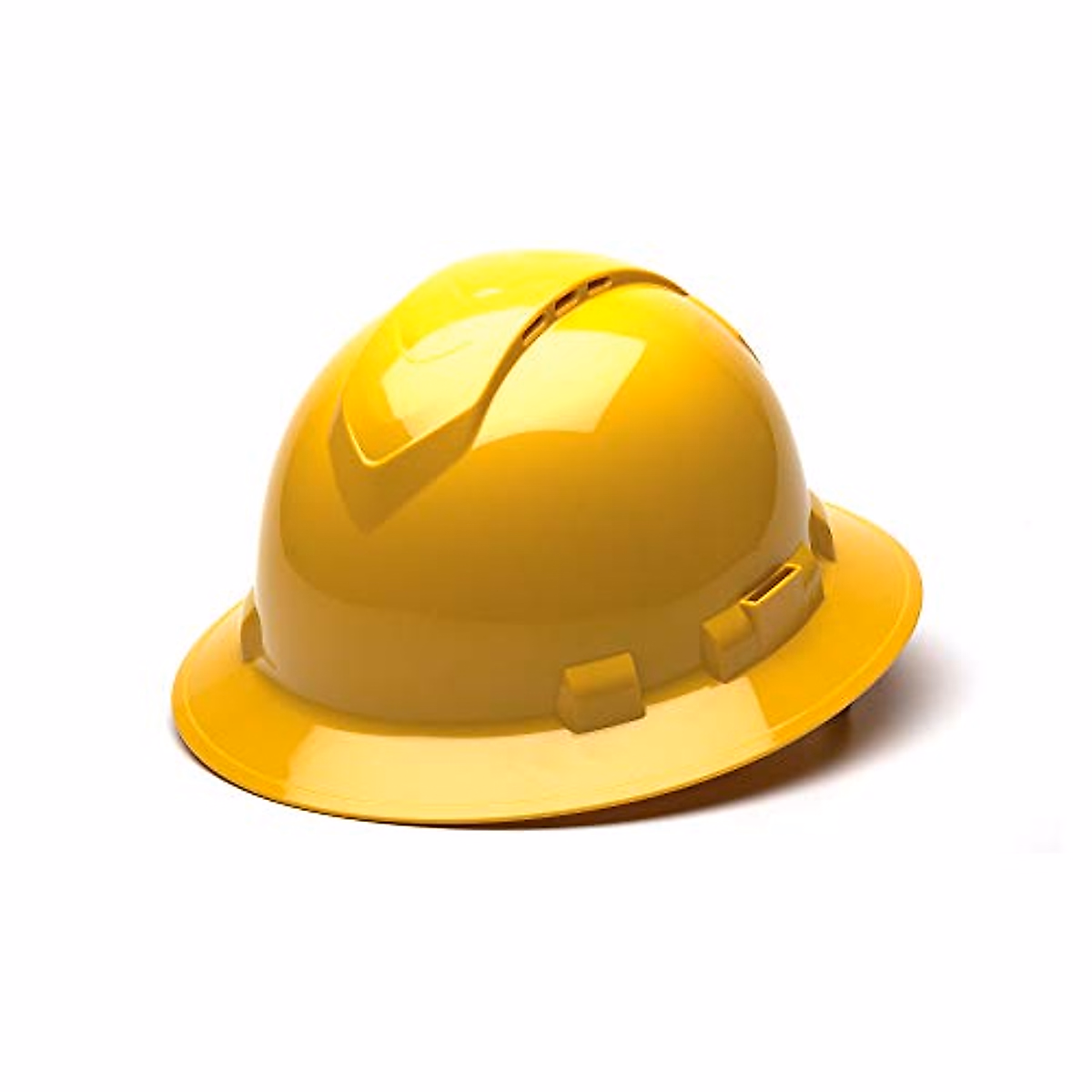 Pyramex Ridgeline Full Brim Hard Hat, Vented, 4-Point Ratchet Suspension, Yellow