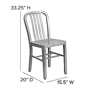 EMMA + OLIVER Commercial Grade Silver Metal Indoor-Outdoor Chair