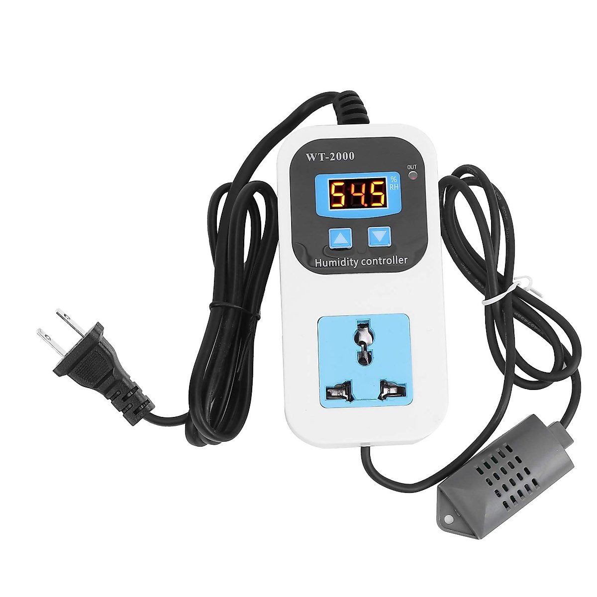 Digital Humidity Controller WT‑2000 110‑220V 0%~99%RH with Humidity Sensor Humidify Dehumidification Switch Socket 0.1%RH Accuracy(US Plug)