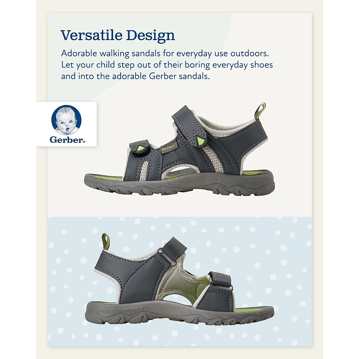 GERBER Baby Boys' Sandals - Adjustable Summer Sports Sandals (Infant/Toddler), Size 4 Infant, Grey/Neon Lime