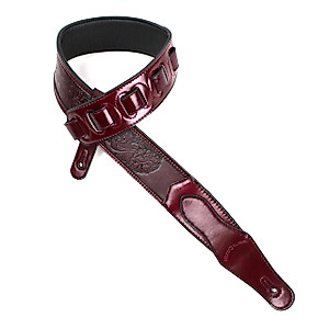 Walker & Williams LID-06 Sangria Purple Leather Padded Guitar Strap with Western Floral Tooling