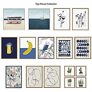 Kate and Laurel Sylvie Dancing Circles Framed Linen Textured Canvas Wall Art by Teju Reval of SnazzyHues, 18x40 Gold, Neutral Abstract Wall Decor