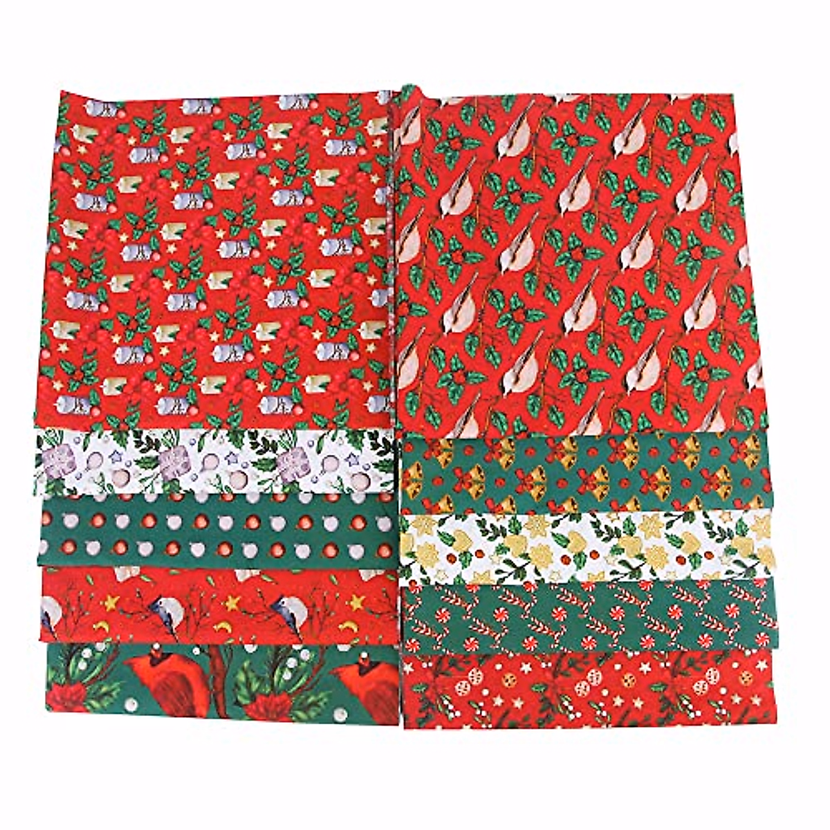 10PCS Christmas Cotton Fabric Bundles 20" x 20" Printed Fat Quarter Fabric Pre-Cut Squares Sheets Fabric for Patchwork Sewing DIY Crafting Quilting Fabric
