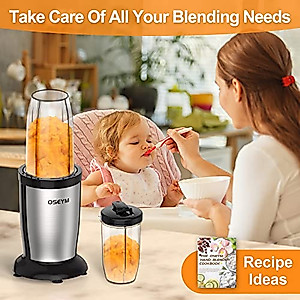 OSEYM 19-in-1 Bullet Blender, Personal Blender for Shakes and Smoothies, 850W Smoothie Blender With 2*20 Oz & 1*10 Oz To-Go Cups, Easy to Clean, BPA-Free (Silver-Black)