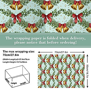 Whaline 12Pcs Christmas Wrapping Paper Watercolor Holly Bell Gift Wrap Paper Bulk Folded Flat Blue Red Decorative DIY Craft Paper, 20 x 28 Inch