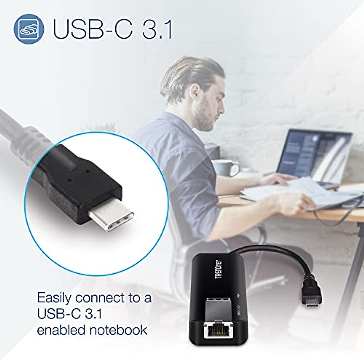 TRENDnet USB-C 3.1 to 5GBASE-T Ethernet Adapter, 2.5GBASE-T RJ-45, Integrated 12.6cm (4.9 in) USB Type C Cable, Compatible with Cat5e Or Better Cabling, Windows Compatible, Black, TUC-ET5G