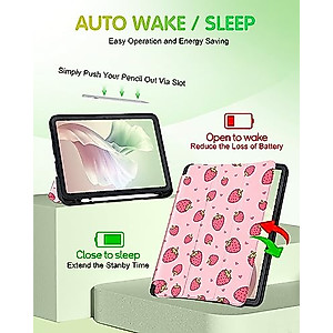 Uppuppy for iPad Air 5th/4th Generation Case 10.9, for iPad Pro 11 Inch Case Girls Cute Kids Women Folio Cover Pencil Holder Strawberry Design Girly Kawaii for Apple iPad Air 5/4 (2022/2020)/Pro 11"