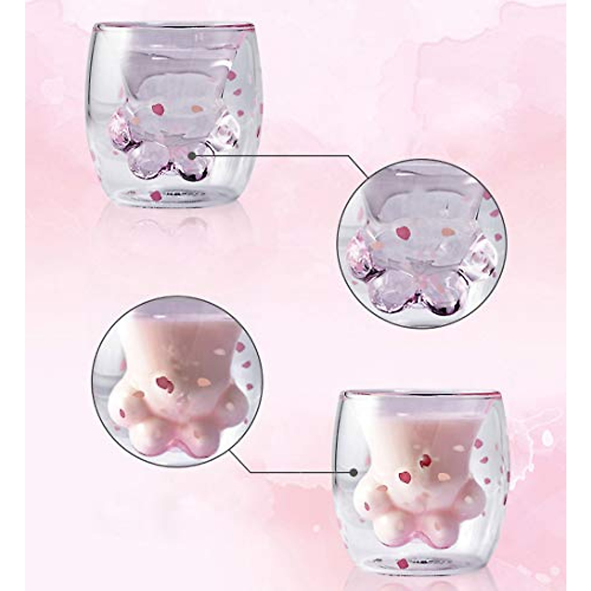 Cat Paw Cup Cute Mug Sakura Cup Double Wall Coffee Mugs Cat Foot Milk Glass Sakura Cup Gift for Coffee Tea