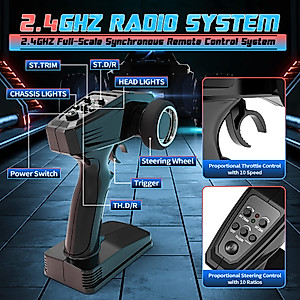 Hosim 1:14 RC Cars with Colorful LED Lights, 40+ KPH High Speed Remote Control Car, 4WD RC Trucks Waterproof Off-Road Jumping Crawler for Boys Children Adults