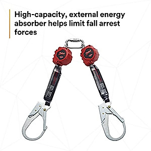 3M Protecta 3100414 Self Retracting Lifeline Rebel 6' (18M) Web Twin, Steel Rebar and Carabiner, Black/Red