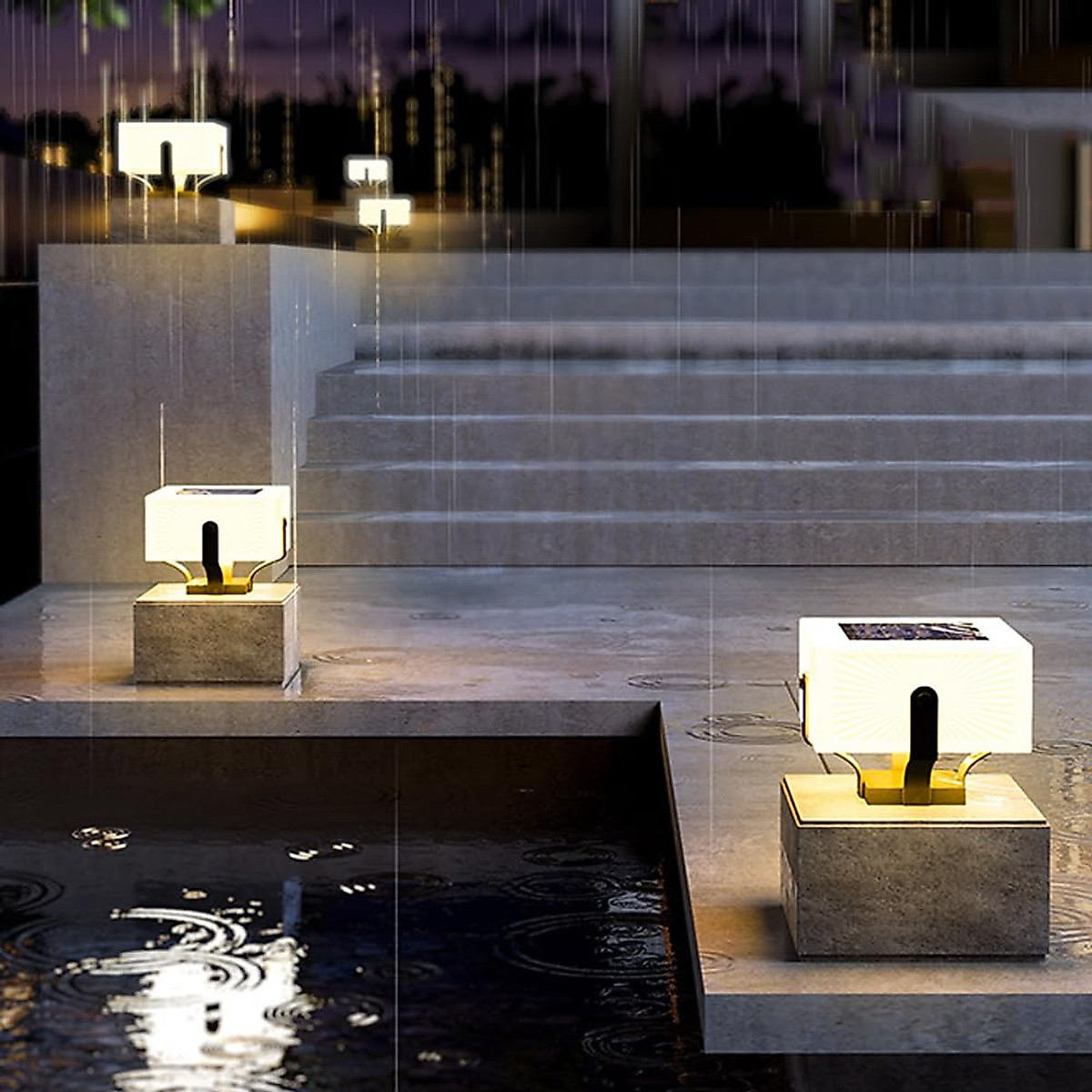 BEMITH Solar Post Lights Outdoor Stainless Steel Waterproof Courtyard Column Light Square Wall Stigma Lamps Decorations Landscape Lighting for Garden Villa Gate Fit 4X4, 5X5 Or 6X6 Wooden Posts