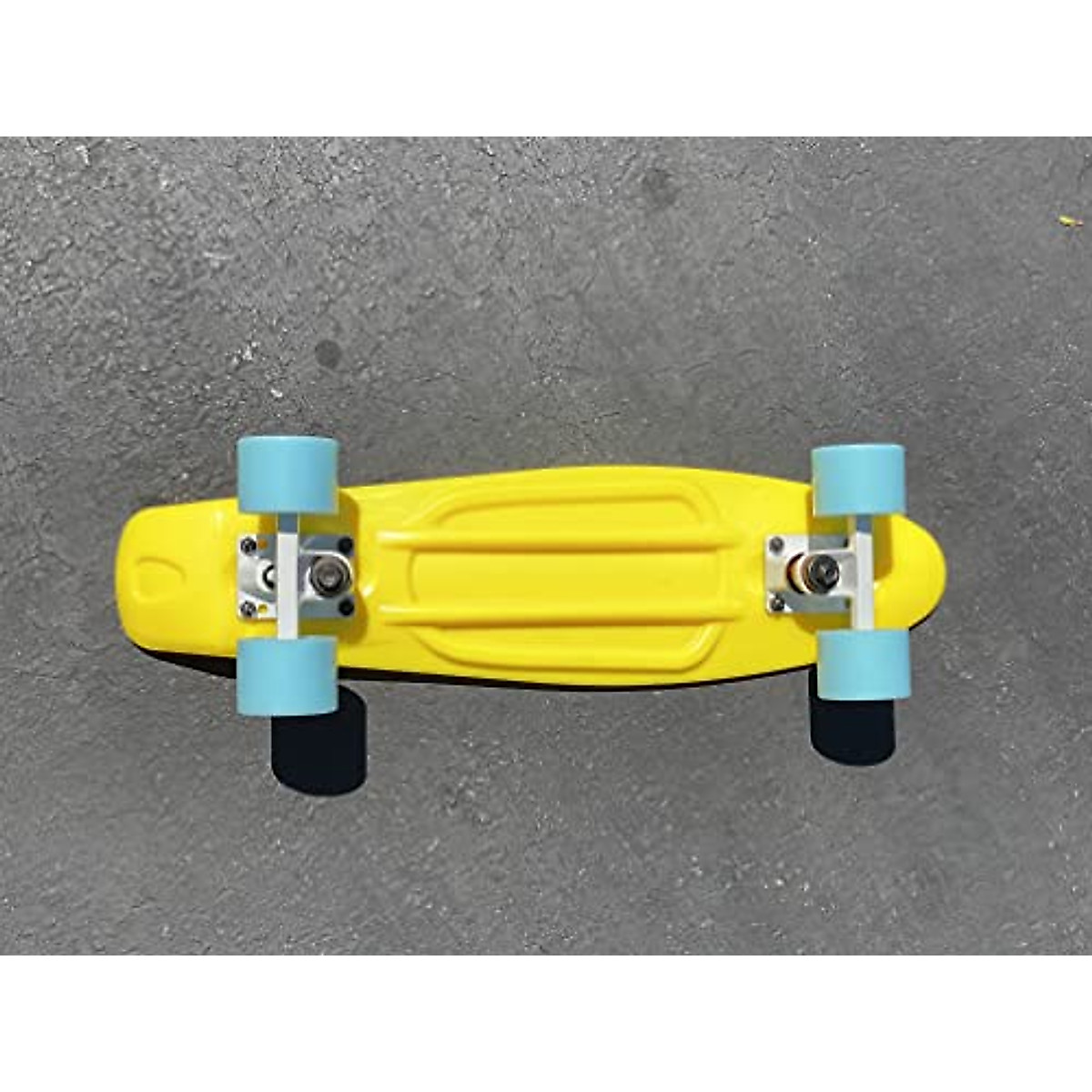 Yellow Skateboard with Blue Wheels Cruiser Board 22" Complete Board for Adult and Beginners AZM