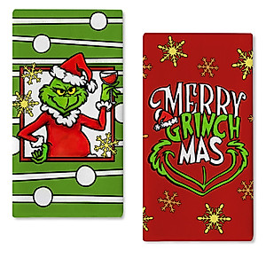 Seliem Merry Christmas Kitchen Dish Towel Set of 2, Green Mas Red Santa Snowflake Hand Drying Baking Cooking Cloth, Winter Holiday Xmas Decor Home Decorations 18 x 26 Inch
