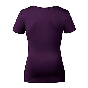 Beauhuty Women's Plus Size Tops Sexy Deep V Neck Sexy Low Cut Front Surplice Wrap Short Sleeve Fitted Tees (XXL, Short-Purple)