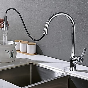 Fulgutonit Pull Out Kitchen Faucet, High Arc Single Handle Kitchen Sink Faucet with 3 Modes Pull Down Sprayer, Kitchen Sink Faucet for Bar Laundry RV Utility Sink, Chrome