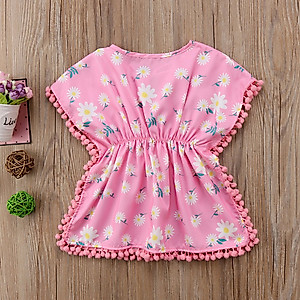 Douhoow Toddler Baby Girls Swim Cover-up Beach Sundress Summer Poncho Rash Guards (Pink, 1-2T)