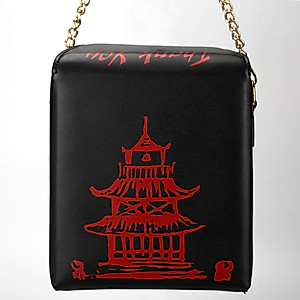 Ondeam Tower Print Crossbody Shoulder Bag,Pu Chinese Takeout Box Totes Purse for Women(Black)