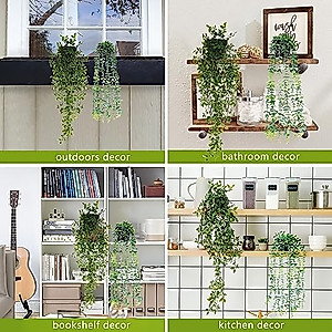 MARTINE MALL 2 Packs Artificial Hanging Plants Fake Hanging Plants, Small Potted Hanging Plants Fake Plants Mandala Hanging Vine Eucalyptus Vine for Shelf Home Office Bedroom Indoor Outdoor