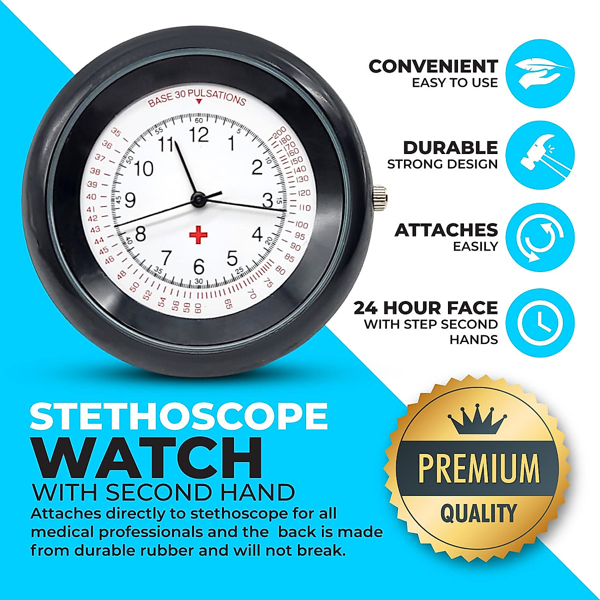 Nurse Stethoscope Watch - Lightweight Metal Frame- Attaches Directly to Stethoscope for All Medical Professionals