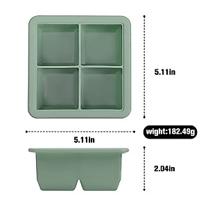 haakaa Silicone Baby Food Freezer Tray with Clip-on Lid,Baby Blocks Food Storage Containers for Homemade Baby Food, Baby Food Baking Mold,4 Compartment,Green