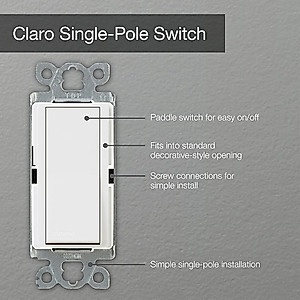 Lutron Claro On/Off Switch, 15-Amp, Single-Pole, CA-1PS-GR, Gray