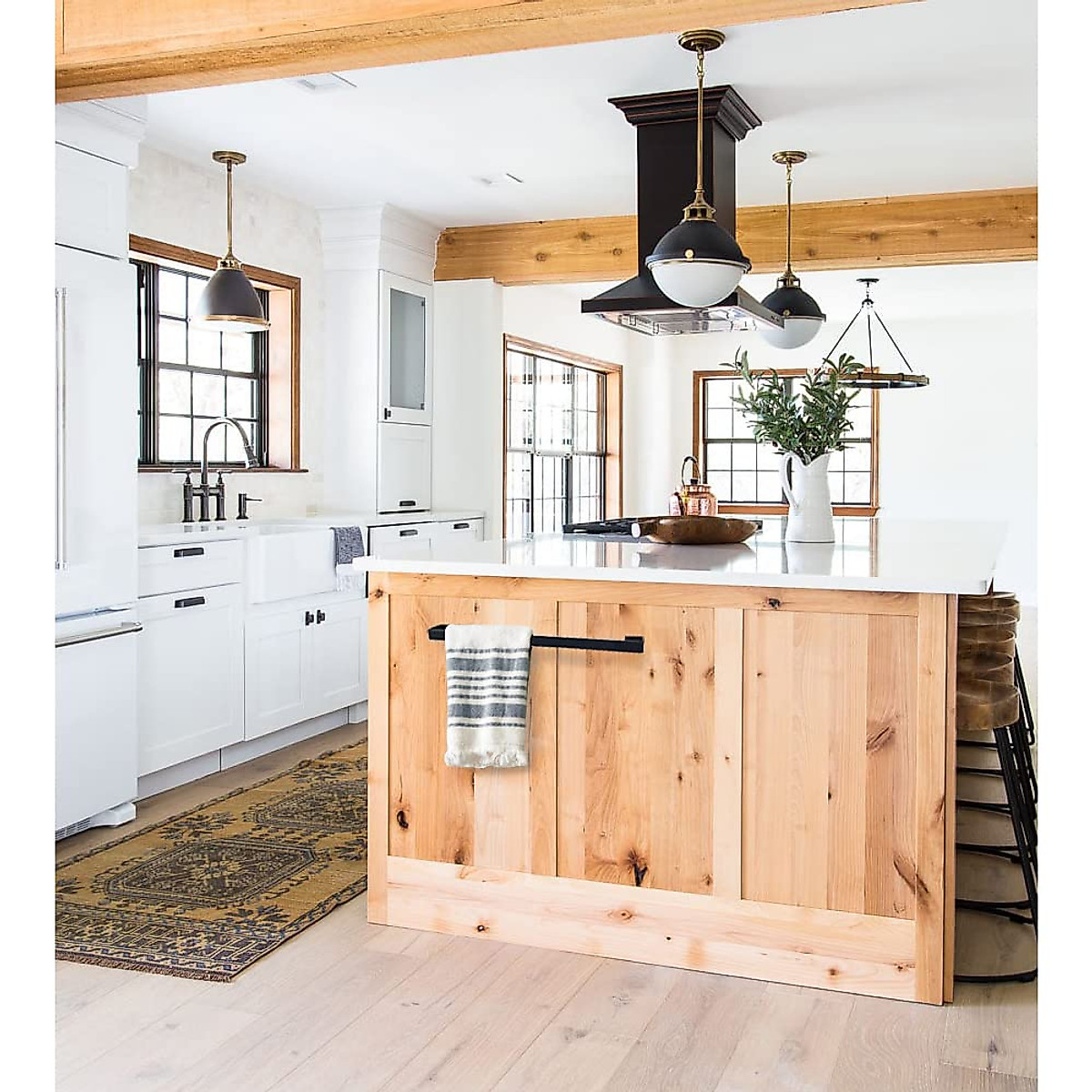 Rustic Metal Towel Bar, Modern Farmhouse Bathroom and Kitchen - 24" Steel Wall Mount Rack - Black