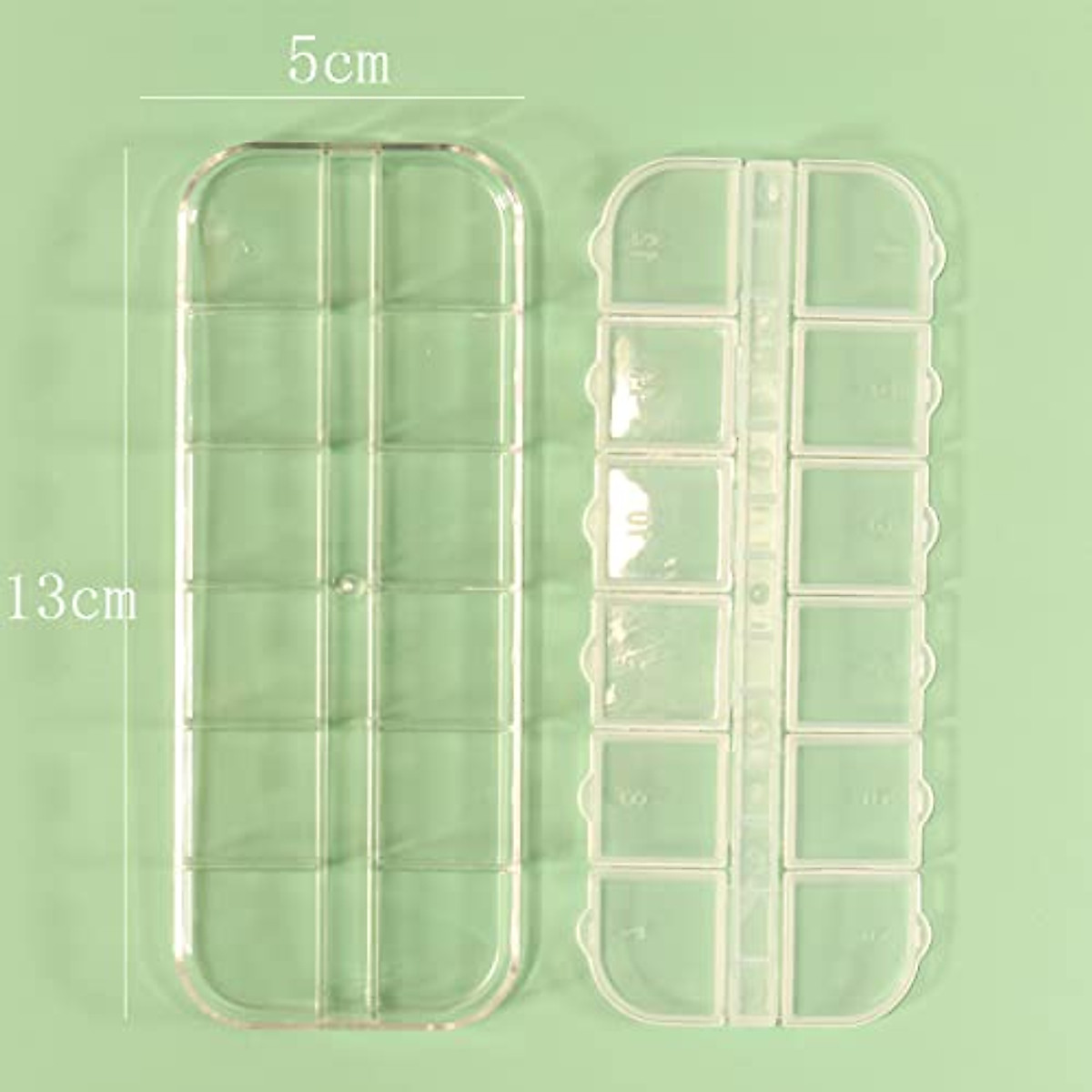 Hilsayum 6PCS Nail Art Beads Storage Container Clear Rectangle Jewelry Bead Display Case with 12 Compartment Crafts Organizers (White)