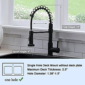 SHACO Matte Black Kitchen Faucet with Pull Down Sprayer, Modern Stainless Steel Single Handle Spring Kitchen Faucets for Farmhouse Outdoor RV Camper Laundry Prep Wet Bar Sink 1 Hole