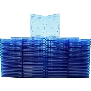 (100) Empty Standard DOUBLE Blue Replacement Boxes / Cases for Blu-Ray Disc Movies #BR2R12BL