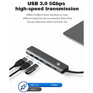 USB C Hub Multiport Adapter, USB 3.0 Aluminum Alloy Dongle USB-C Hub with 4K HD Output, USB 3.0/2.0 Ports,SD/TF Card Reader,100W PD Dock (for HC703)