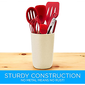 Modern Slim Bamboo Cream Kitchen Utensil Holder Caddy - Rust Proof and Dishwasher Safe Kitchen Utensil Holder for Countertop - Kitchen Utensil Organizer Crock - Great for Spoons, Tongs, Spatulas